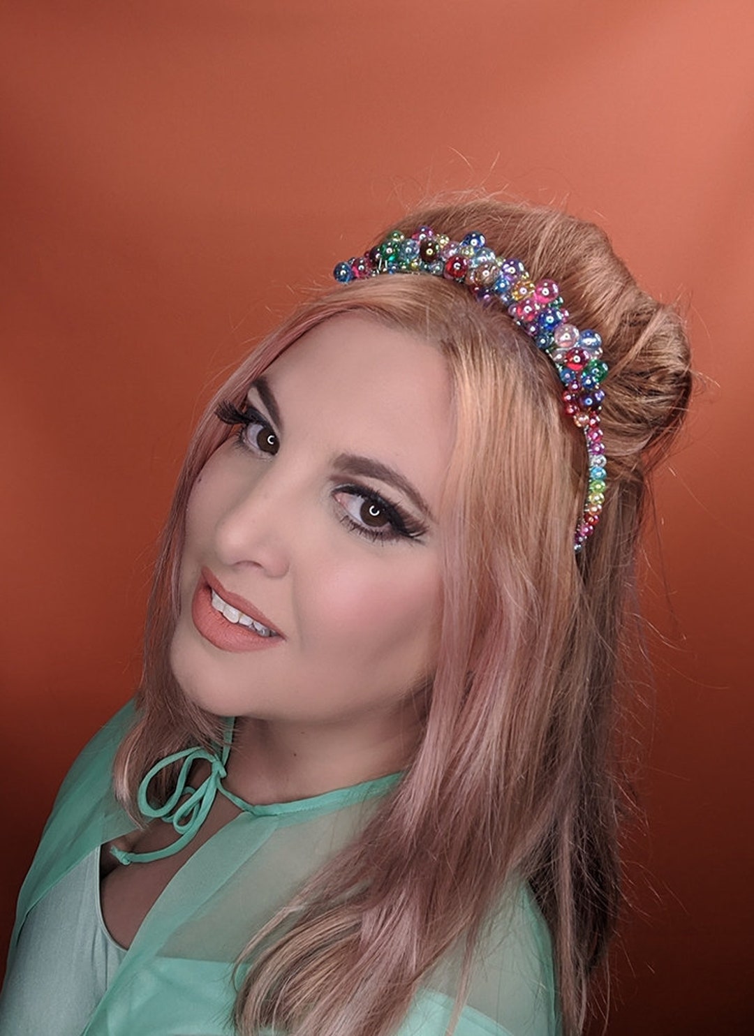 Vintage 60s Headband, Rainbow 60's Style Headpiece Handmade Vintage ...