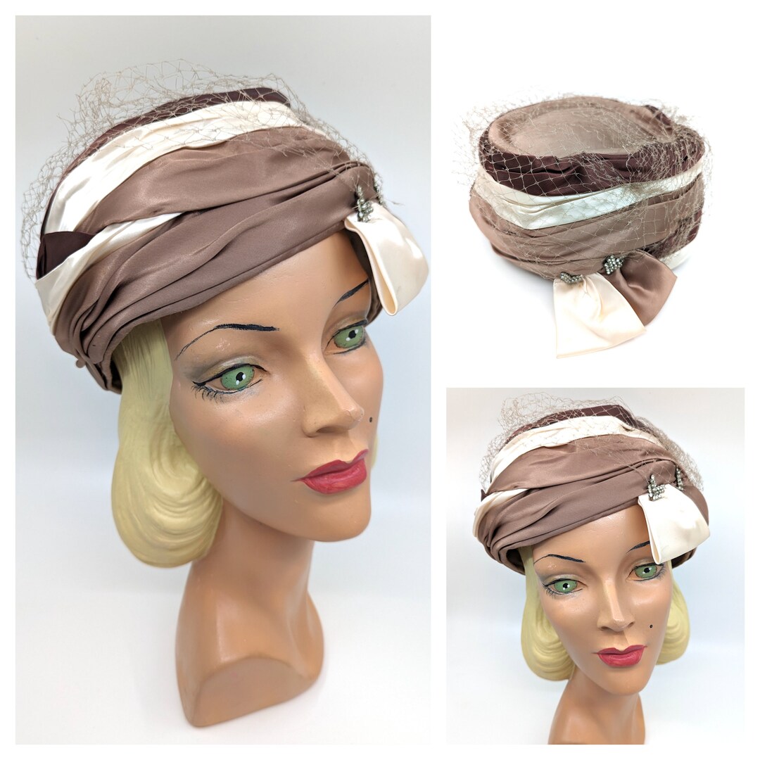 Vintage 50s 60s Hat ,1950s Cocktail Hat ,50s Satin Pill Box Hat ,brown ...