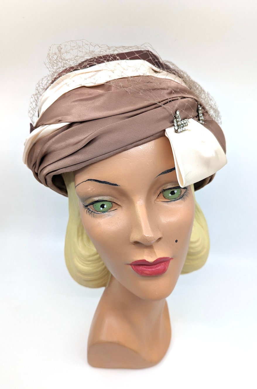 Vintage 50s 60s Hat ,1950s Cocktail Hat ,50s Satin Pill Box Hat ,brown ...