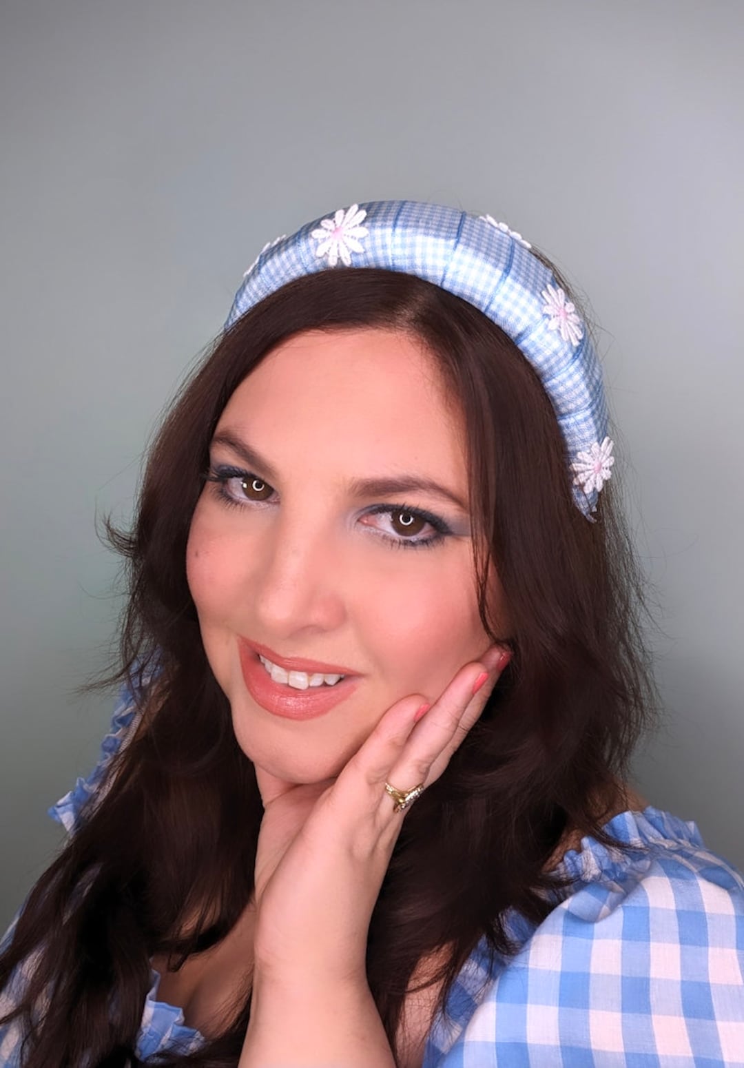 Blue Gingham Retro Headband , 1960s Headband, Bardot Headband , Padded ...