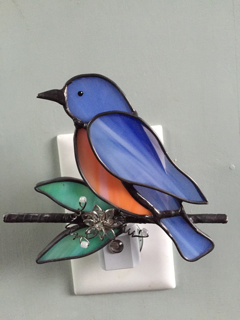 Blue Bird Stained Glass Night Light Sun Catcher Garden - Etsy