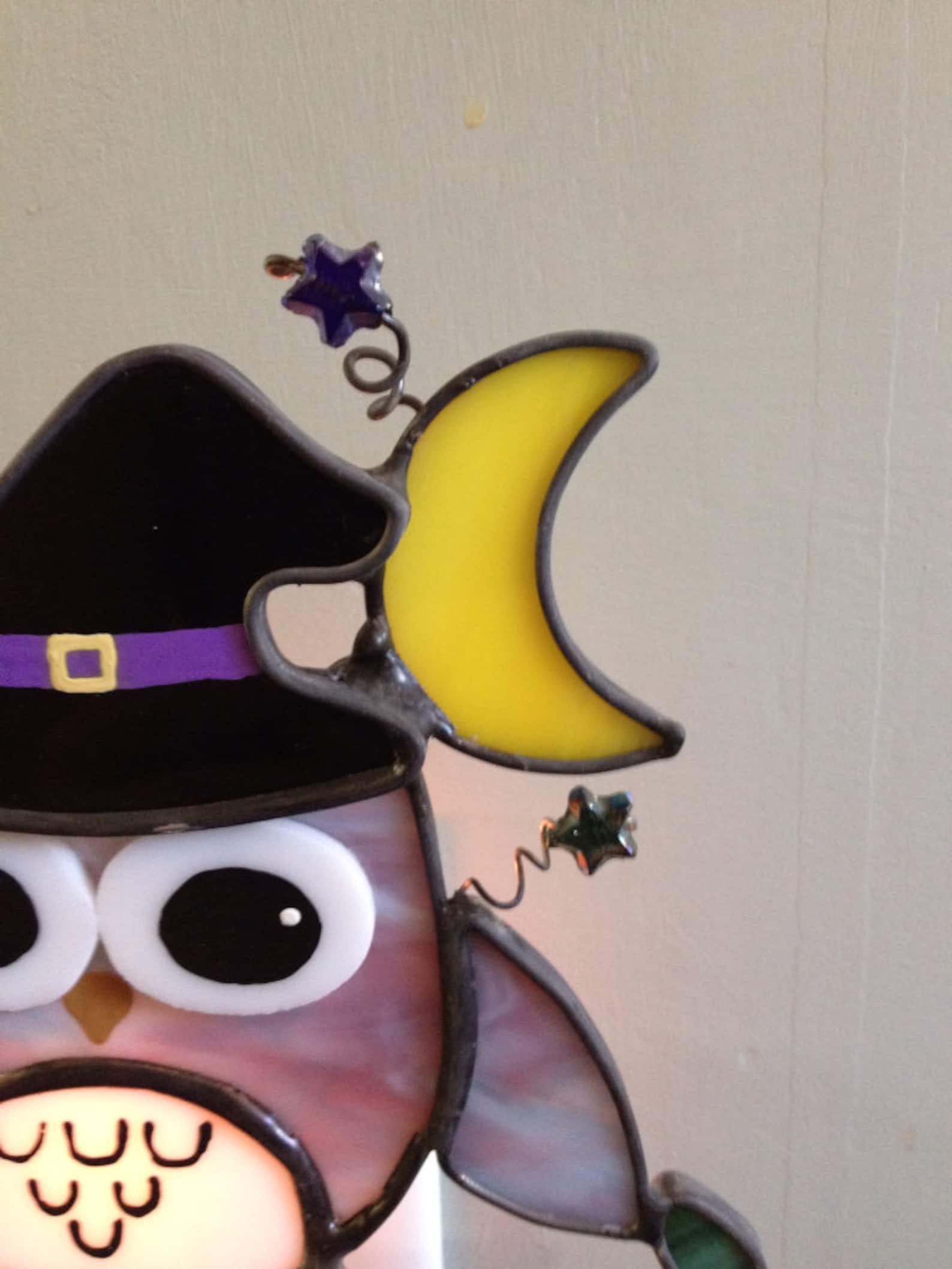 Halloween Owl Witch Halloween Decor Stained Glass Night | Etsy