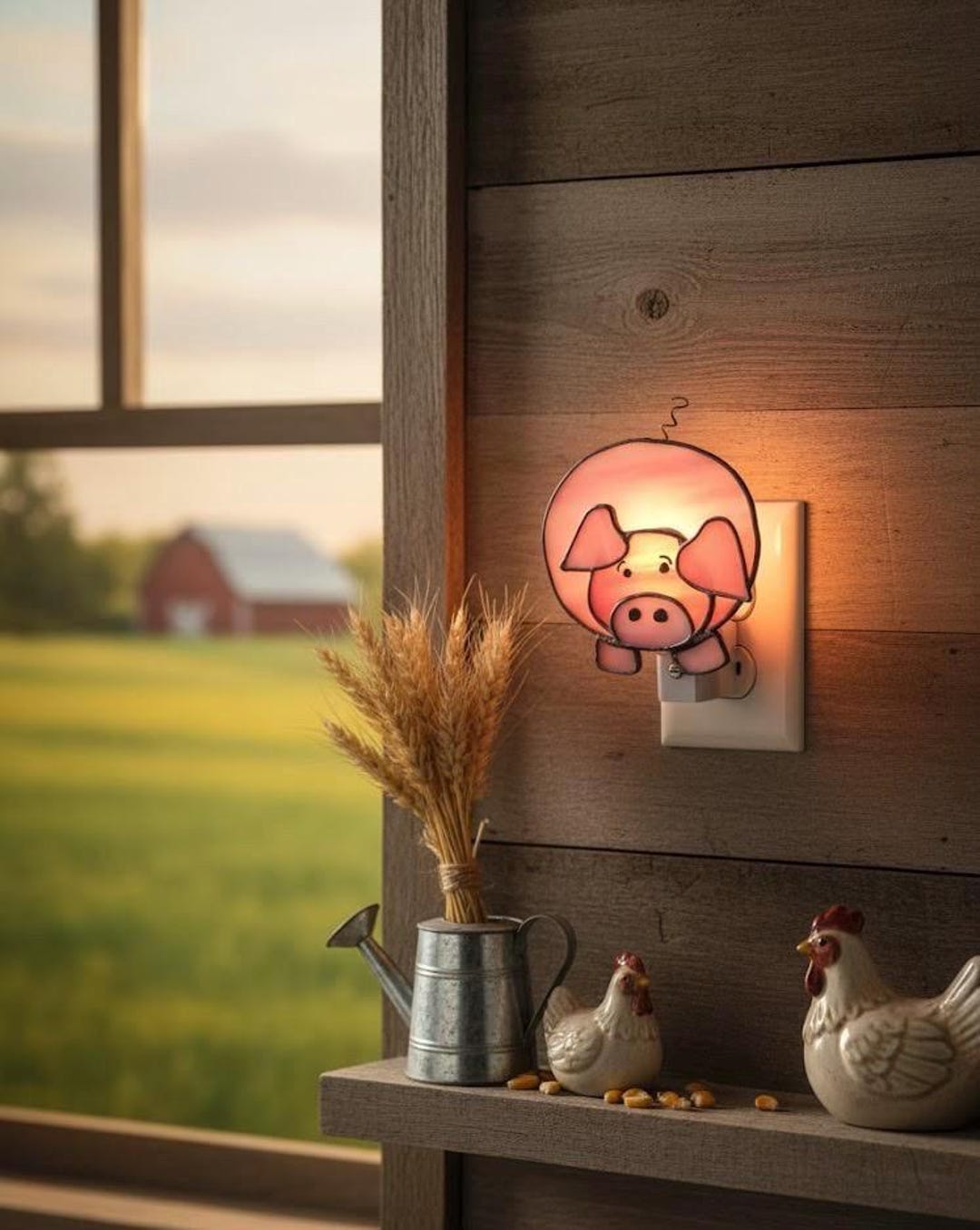 Stained Glass Pig Night Light: Handmade Farm Animal Decor - Etsy