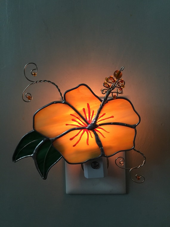 Hibiscus stained glass night light Glass Art Art & Collectibles Glass ...