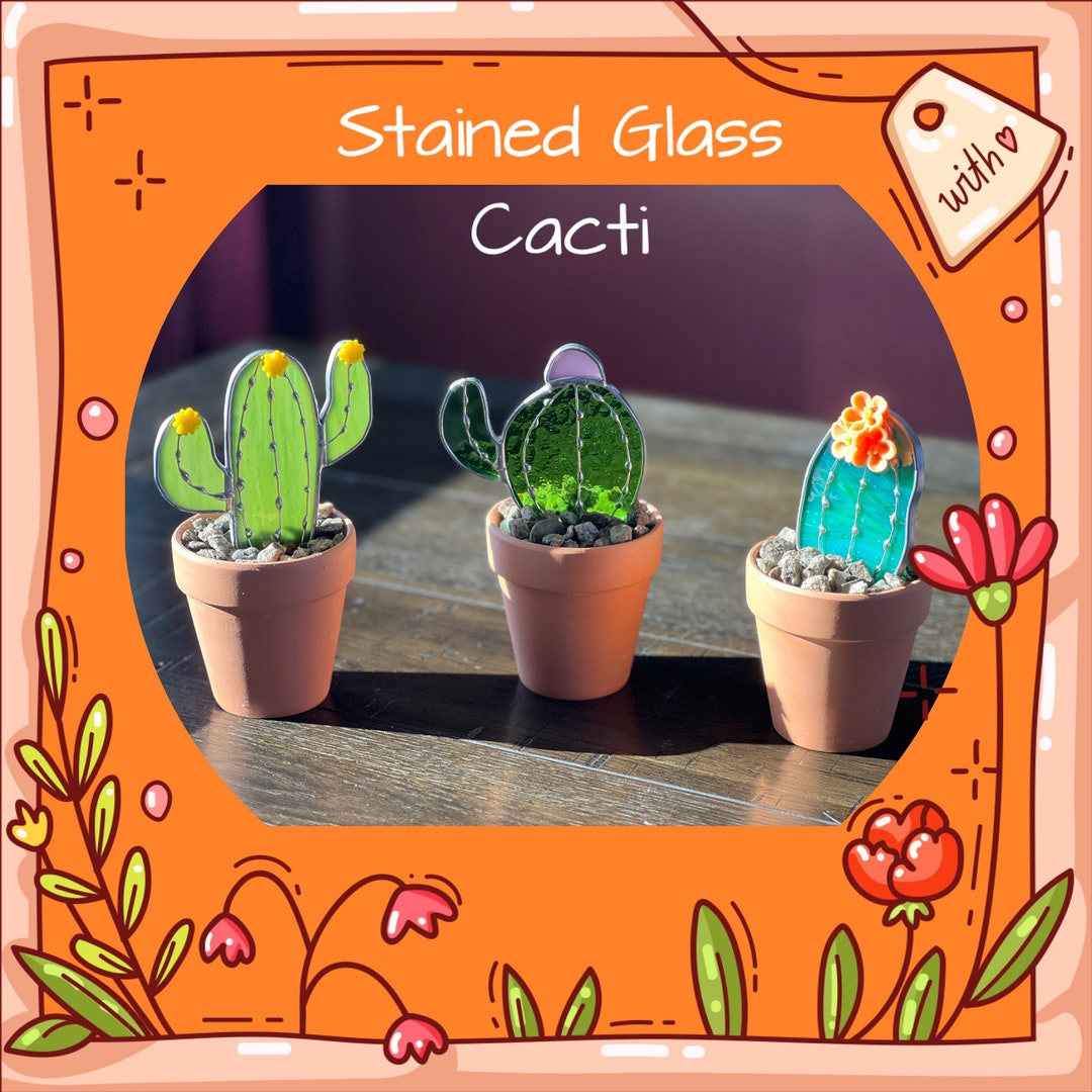 Cactus, Stained Glass Cactus, Garden Decor, Home & Living, Home Decor, Glass Art, Ornament ...