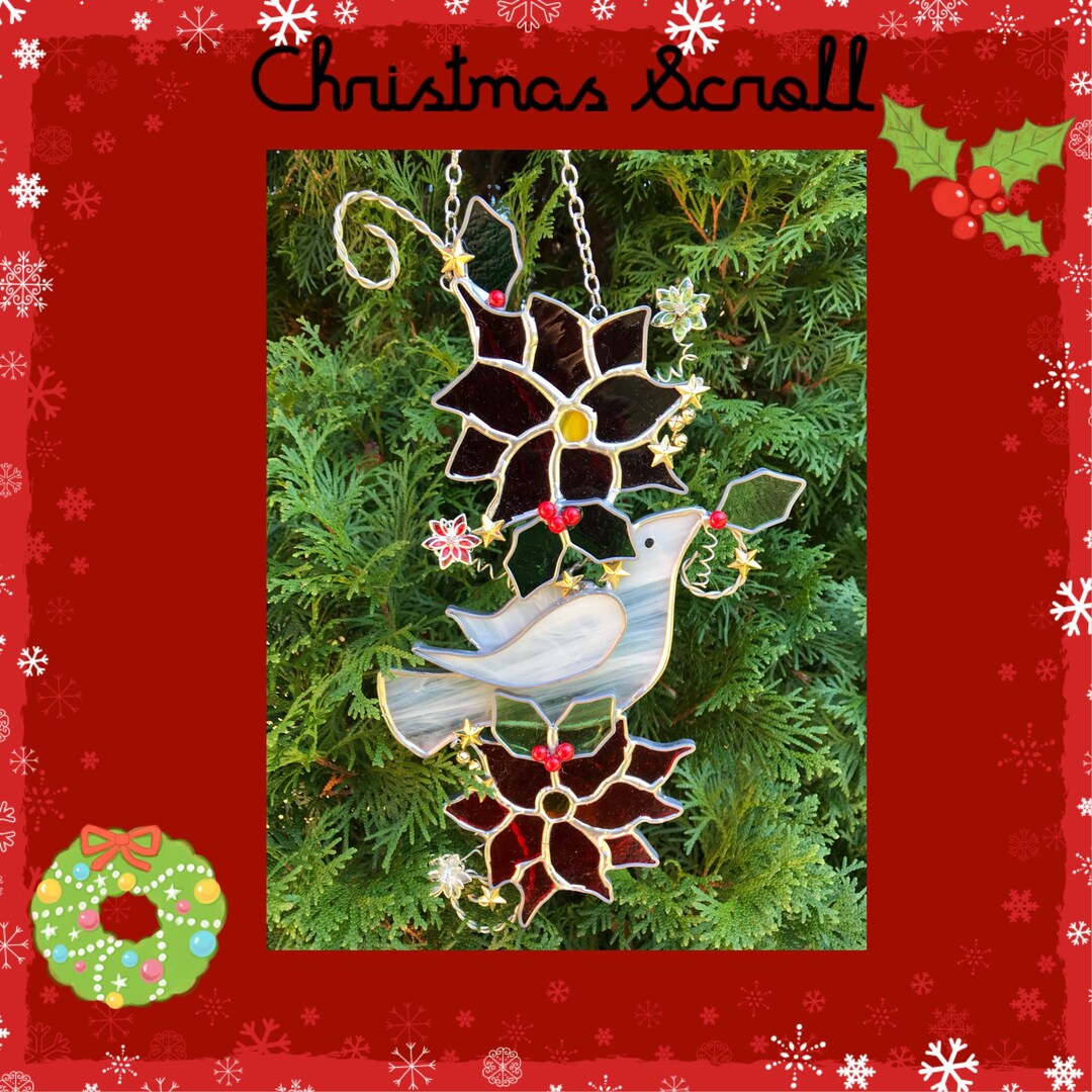 Christmas Scroll, Stained Glass, Christmas Stained Glass Scroll, Hand ...