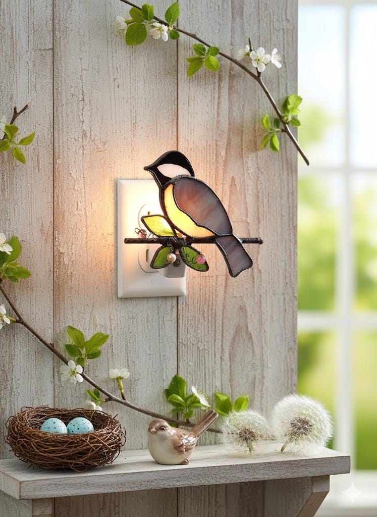 Chickadee, Stained Glass, Night Light, Sun Catcher, Custom Made ...