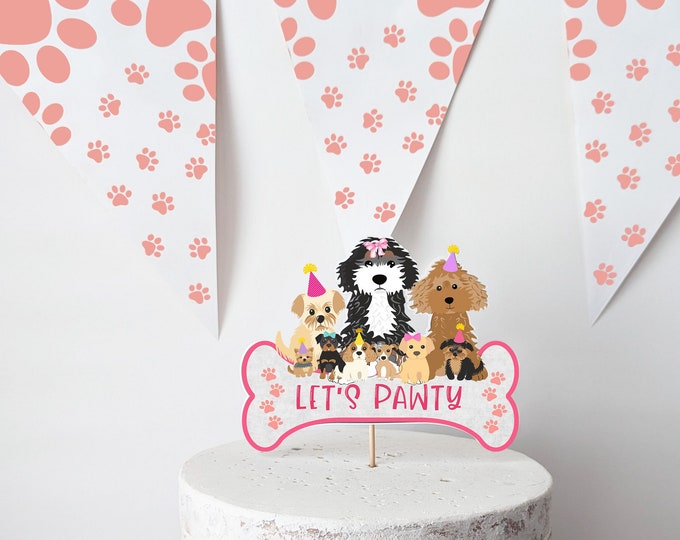 Puppy Party Cake Topper and Banner, Puppy Pawty Birthday Party Cake ...