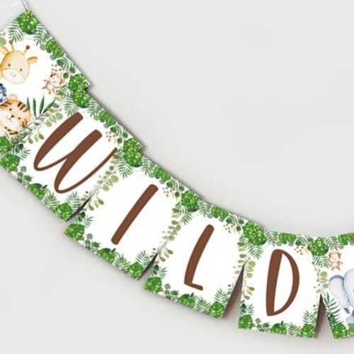 EDITABLE Jungle Happy Birthday Banner Wild One Birthday Party - Etsy