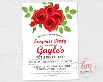 Red rose invitation | Etsy
