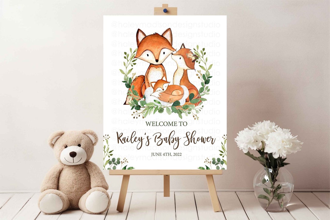 Woodland Baby Shower Welcome Sign, Fox Baby Shower Welcome Sign ...