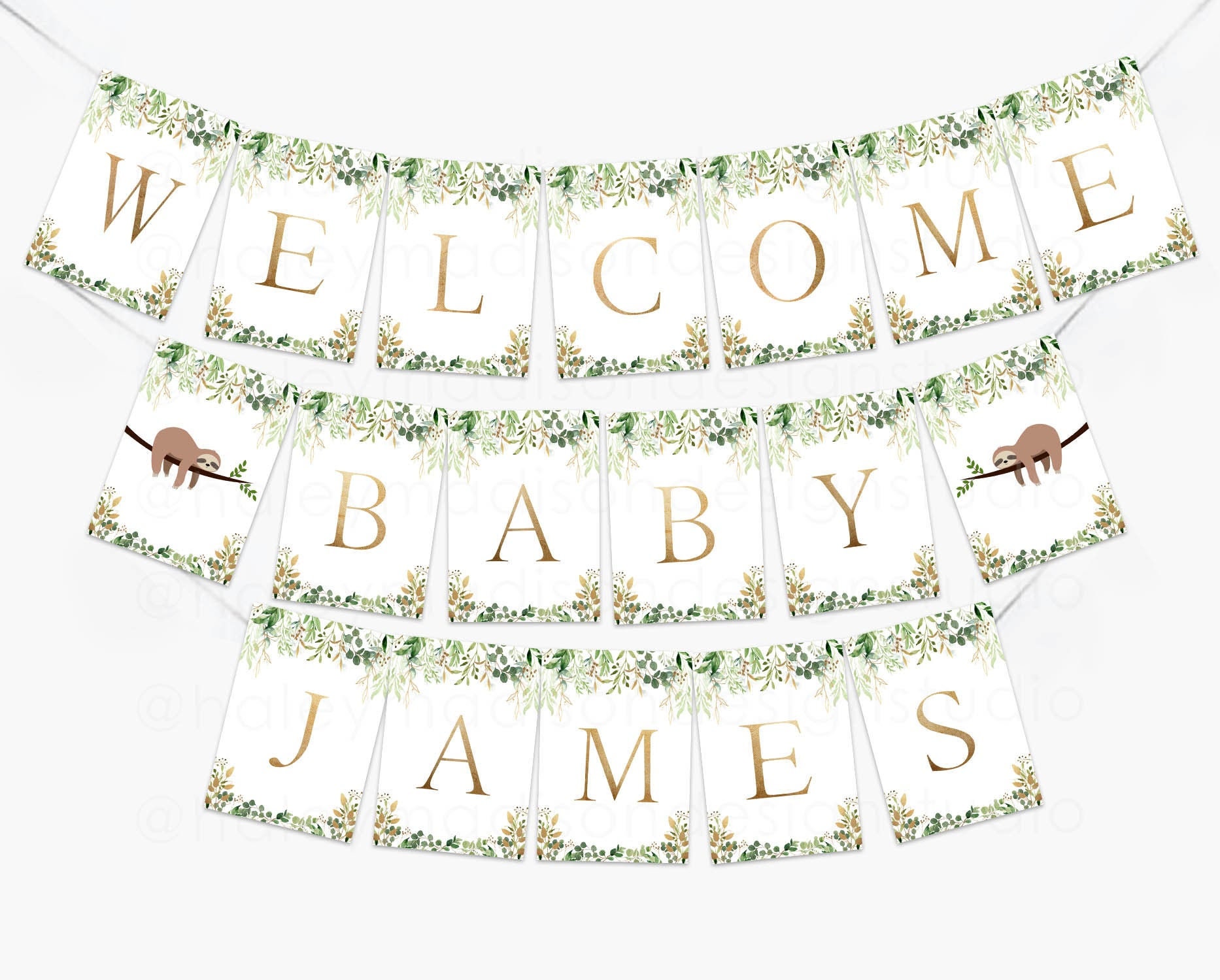 Sloth Baby Shower Gold Welcome Baby Banner Sloth Baby Shower - Etsy