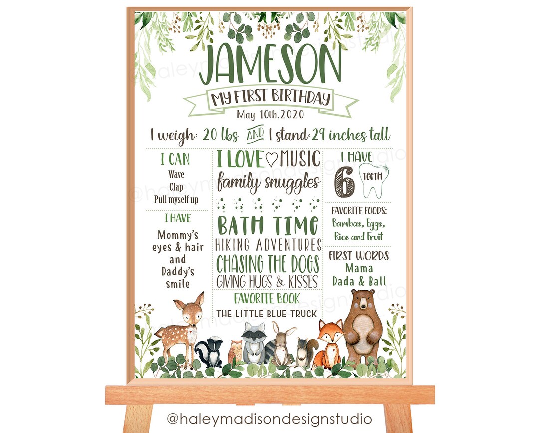 Woodland First Birthday Poster Woodland Birthday Party Sign - Etsy