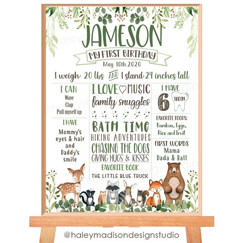 Woodland First Birthday Poster Woodland Birthday Party Sign - Etsy
