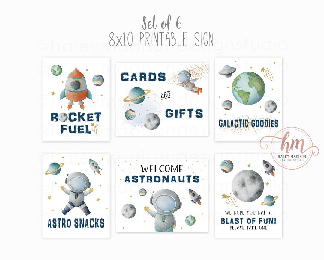 PRINTABLE Astronaut Party Signs, Set of 6 Table Outer Space Signs ...