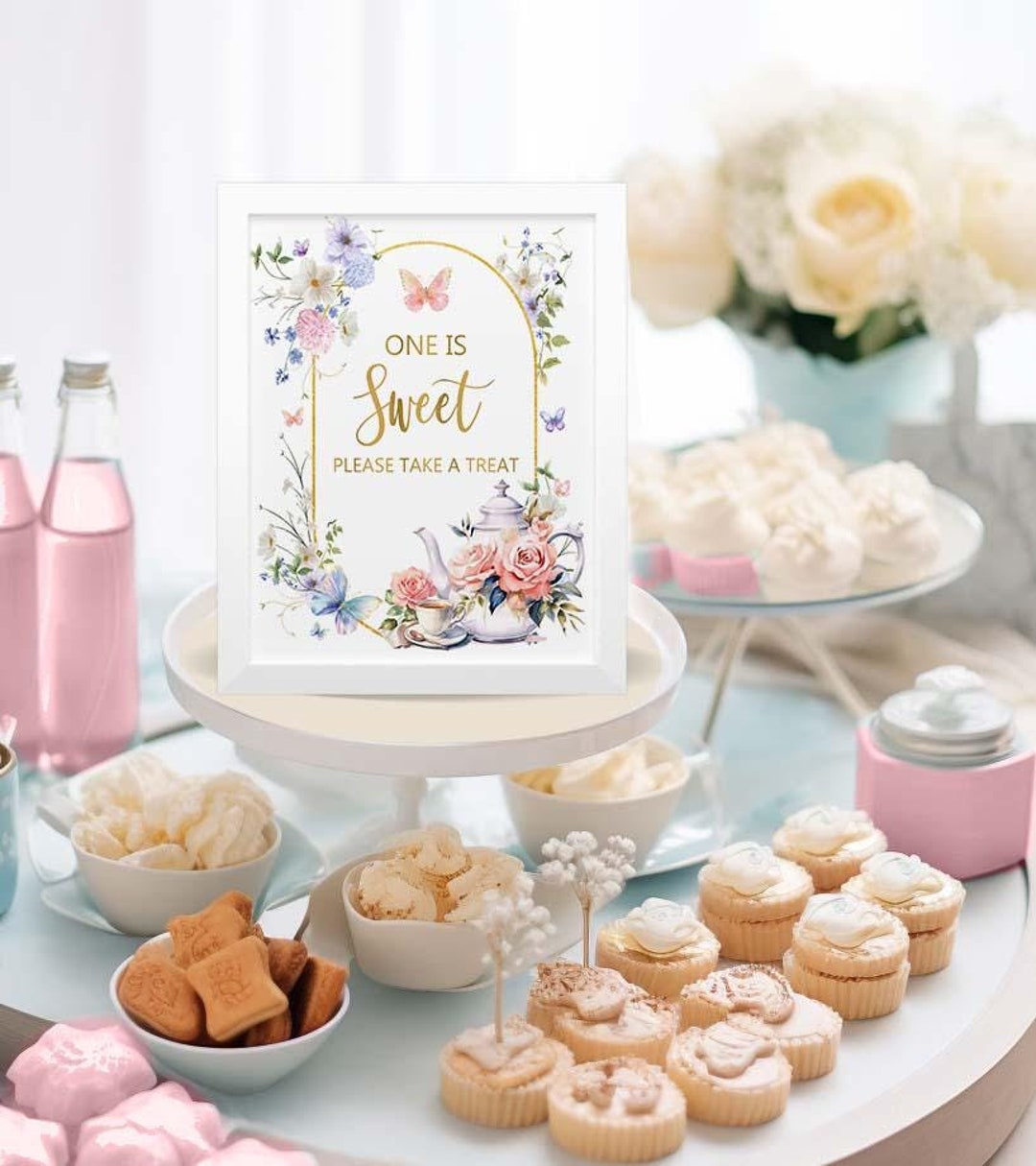 PRINTABLE Tea Party One is Sweet Take a Treat Sign 8x10", Tea Party ...