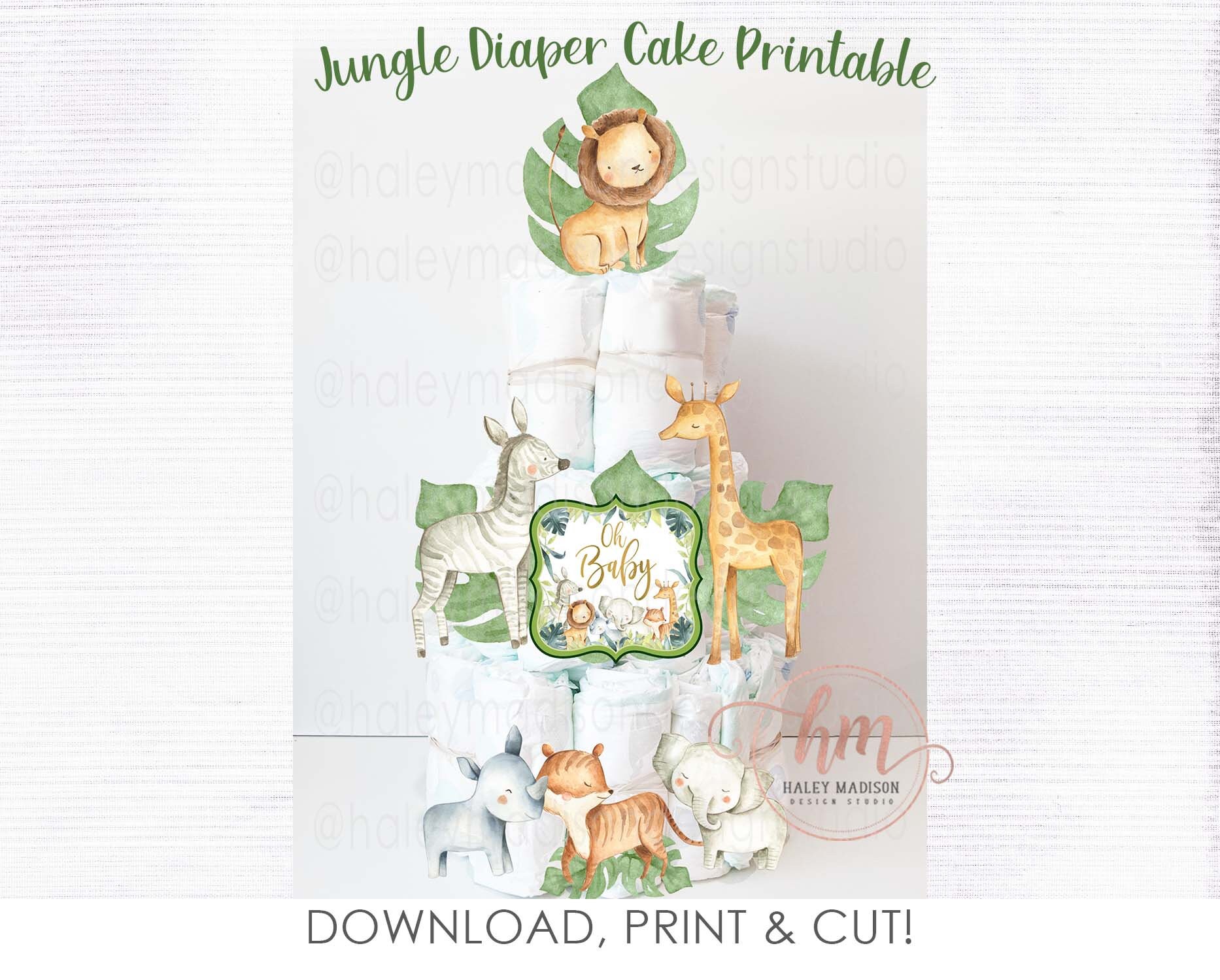 PRINTABLE Jungle Diaper Cake, Jungle OH BABY Diaper Cake, Jungle ...
