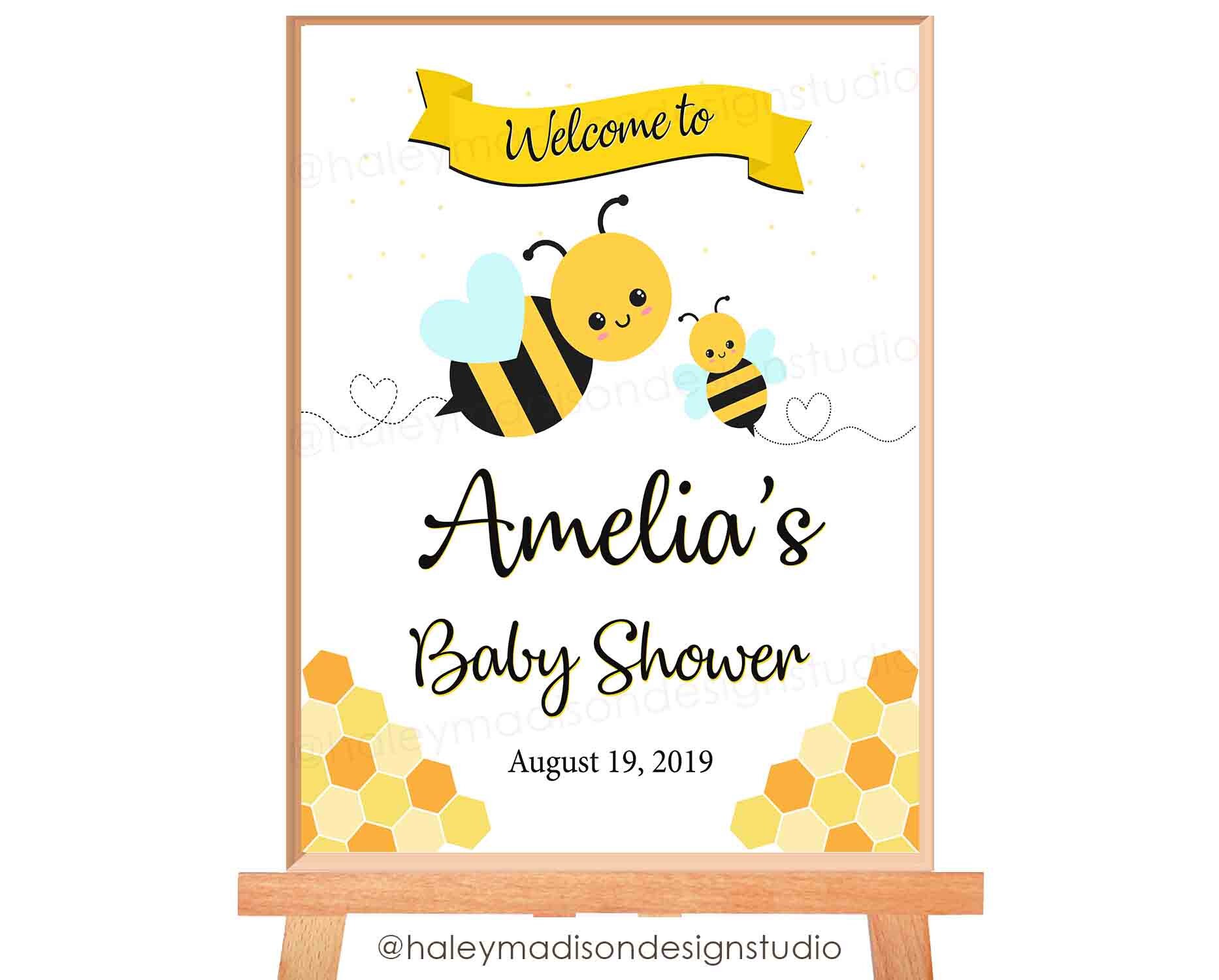 Bumble Bee Baby Shower Welcome sign Floral Bee Baby Sprinkle | Etsy