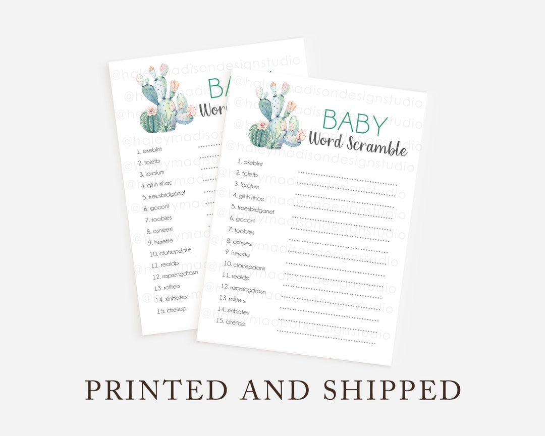 Succulent Baby Word Scramble Game, Greenery Baby Shower Word Scramble ...