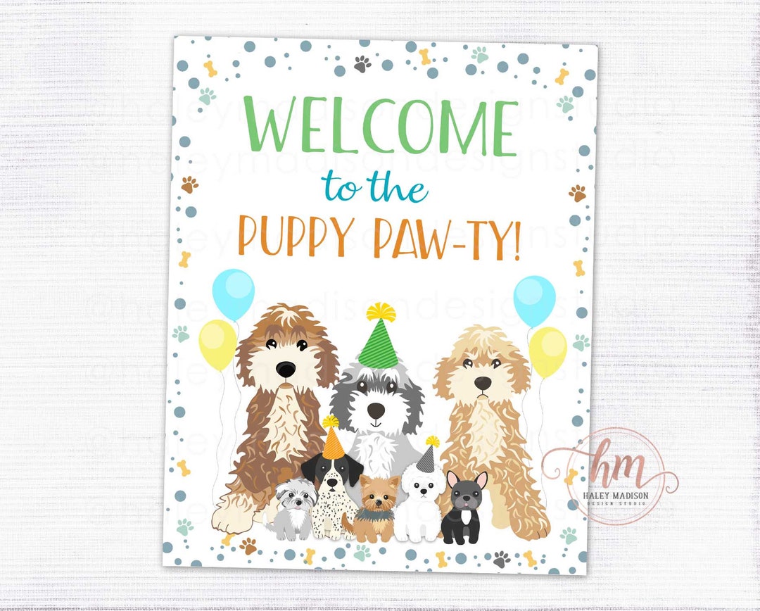 Puppy Party Welcome Sign, Welcome to the Puppy Pawty Sign, Doggie Theme ...