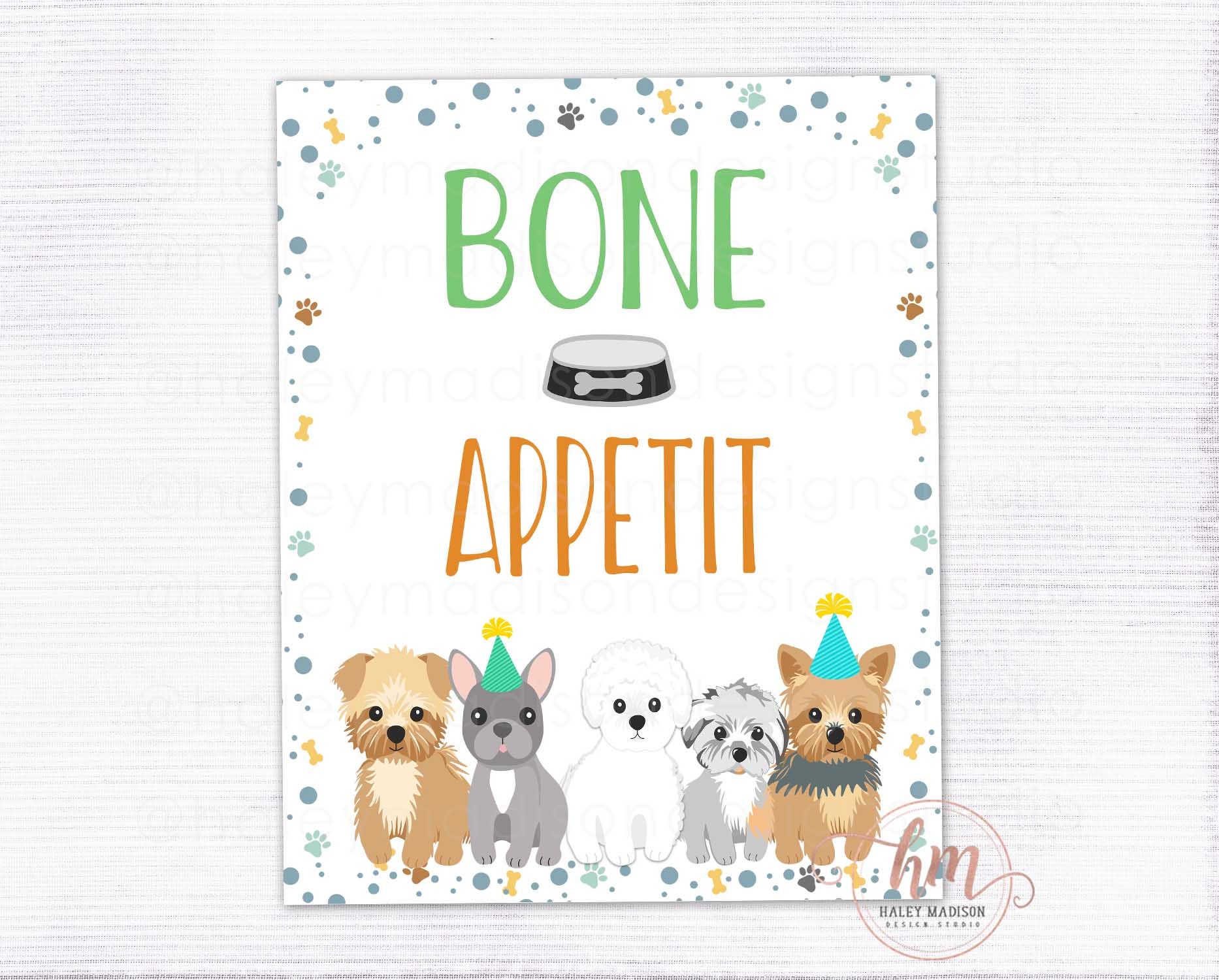 PRINTABLE Puppy Party Bone Appetit Sign, Puppy Food Table Sign, Doggie ...