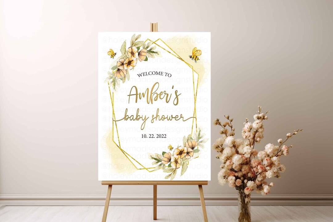 Bumble Bee Baby Shower Welcome Sign, Floral Bee Baby Sprinkle, Gender ...