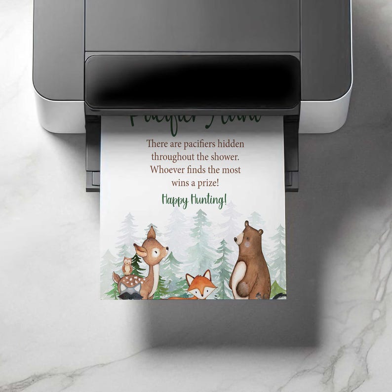 PRINTABLE Woodland Pacifier Hunt Game, Find the Pacifiers Baby Shower ...