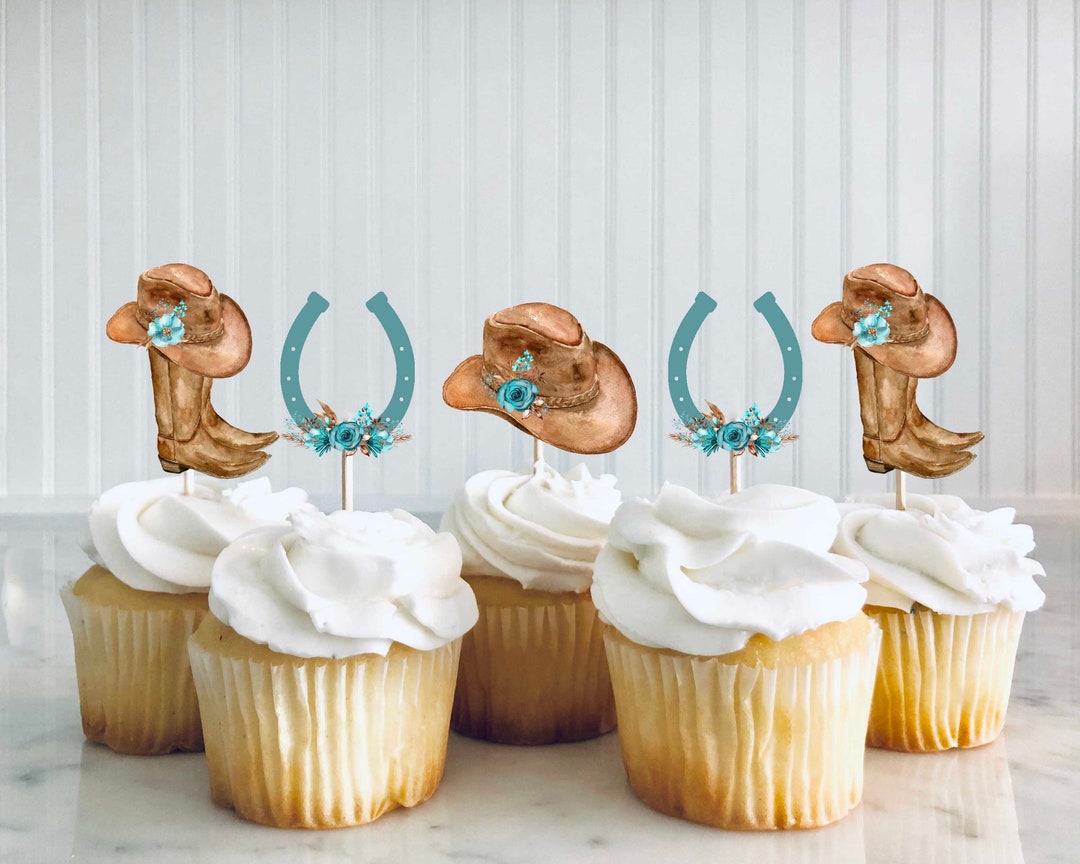 12 Floral Cowboy Cupcake Toppers, Food Picks, Cowboy Decorations ...