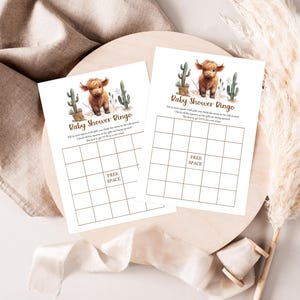PRINTABLE Highland Cow Bingo Baby Shower Game, Highland Cow Farm Theme ...