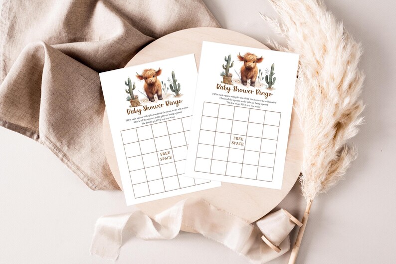 PRINTABLE Highland Cow Bingo Baby Shower Game, Highland Cow Farm Theme ...