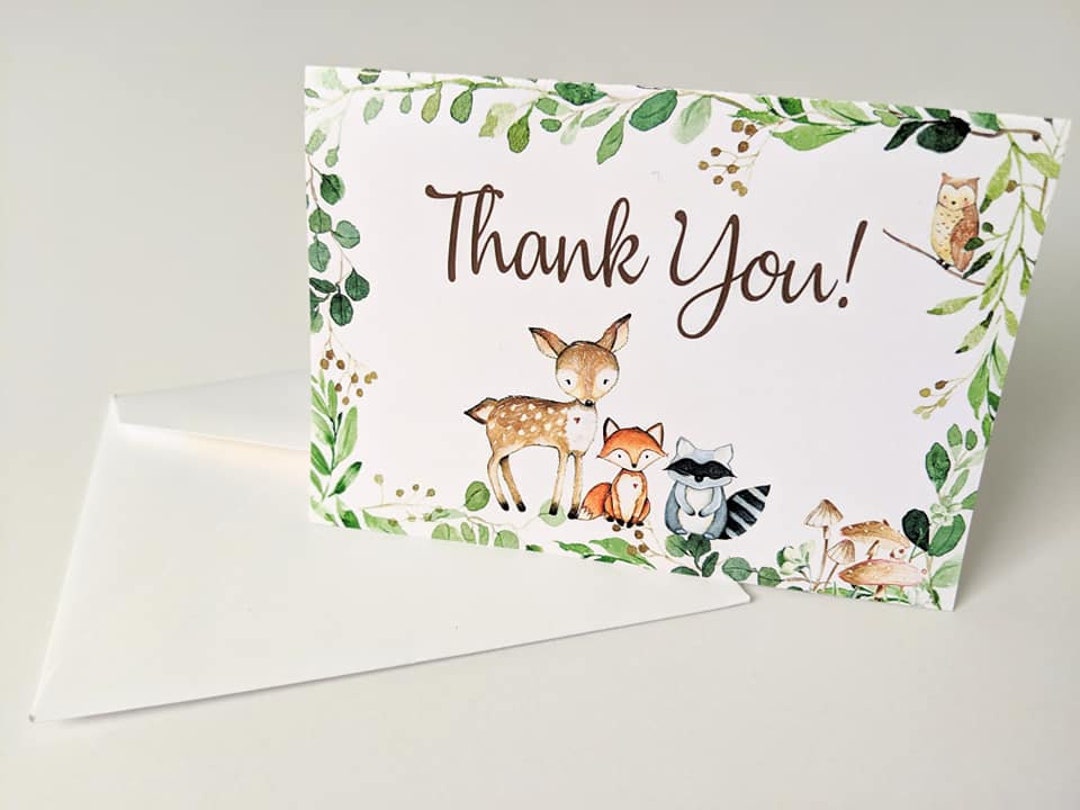 Woodland Animals Thank You Cards With Envelopes - Etsy