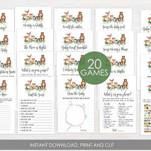 PRINTABLE Woodland Baby Shower Games Bundle, Woodland Games, Woodland ...