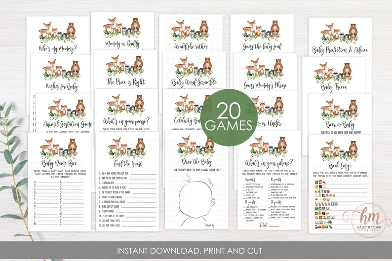 PRINTABLE Woodland Baby Shower Games Bundle Woodland Games - Etsy