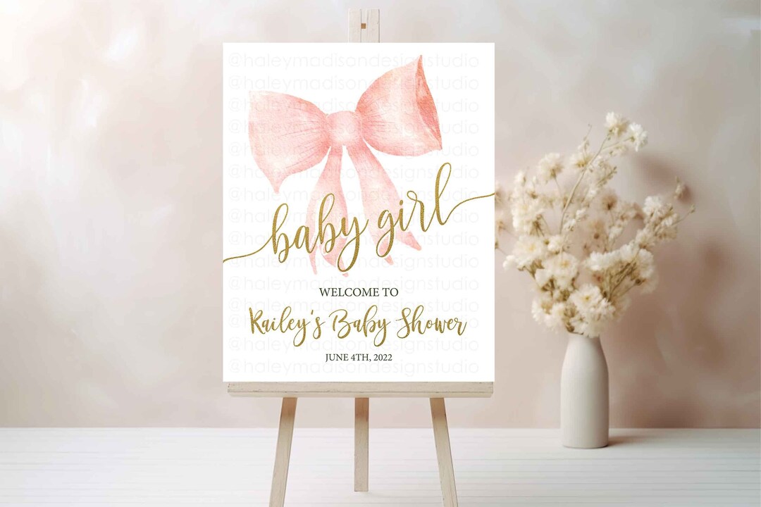 Bows Baby Shower Welcome Sign, Pink Bow Welcome Sign, Baby Girl Bow ...