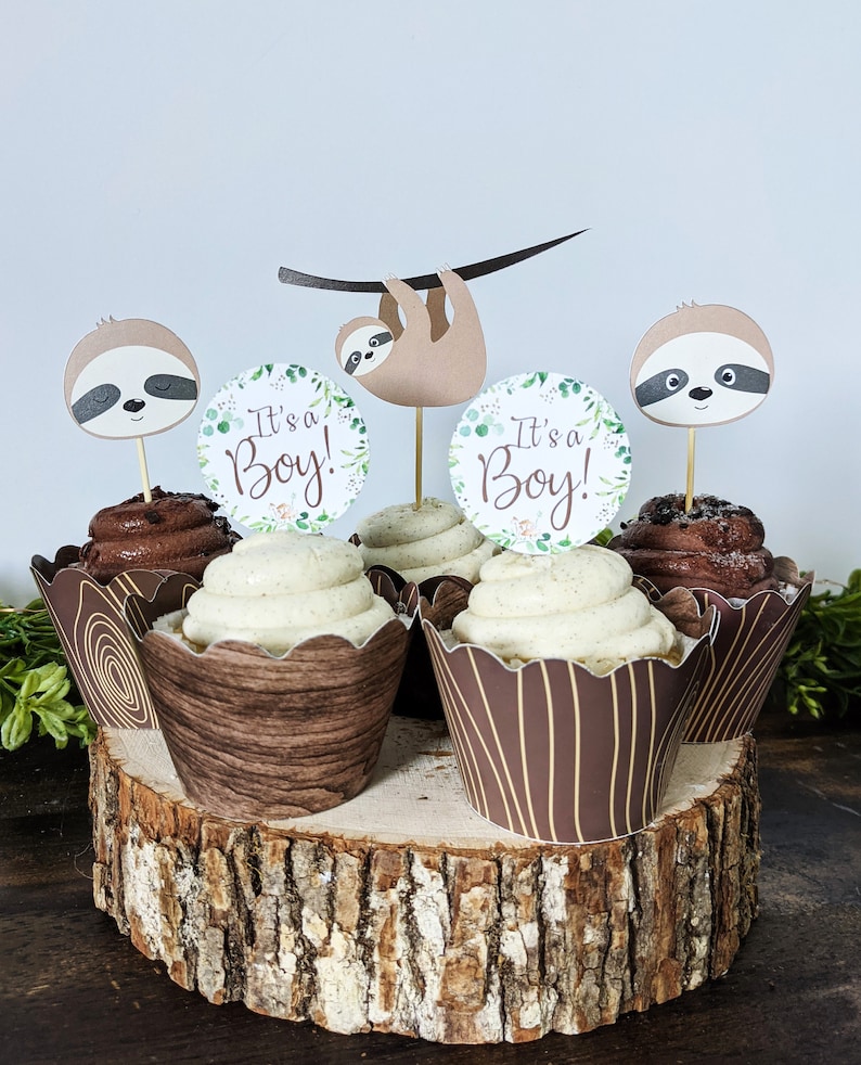 Set of 12 Sloth Baby Shower Cupcake Toppers Sloth Baby Shower | Etsy