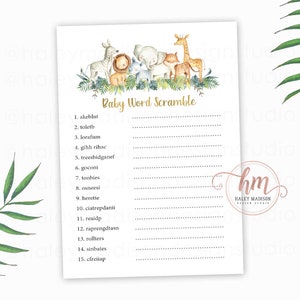 Jungle Baby Word Scramble Game, Jungle Baby Shower Word Scramble Game ...