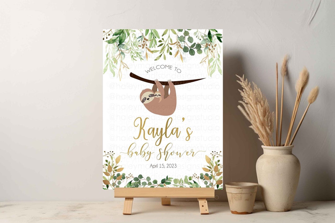 Sloth Baby Shower Welcome Sign, Sloth Baby Sign, Sloth Greenery Baby ...