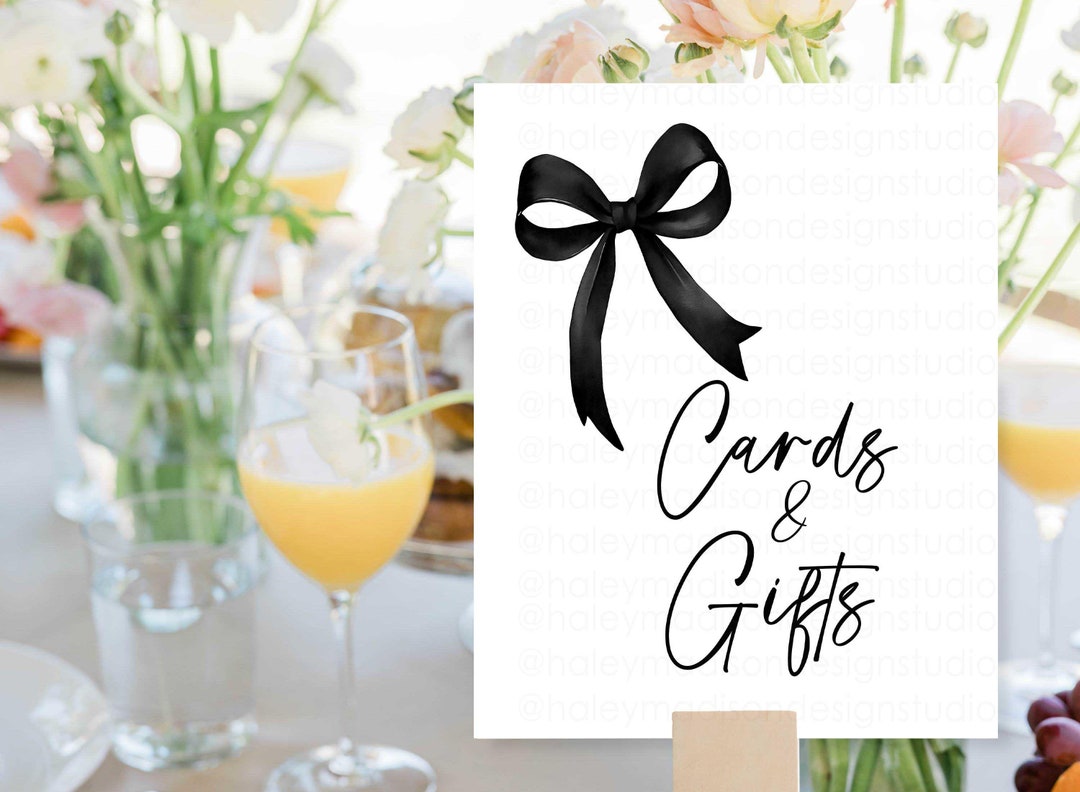 PRINTABLE Black Bow Cards and Gifts Sign, Bows Bridal Shower Gifts ...