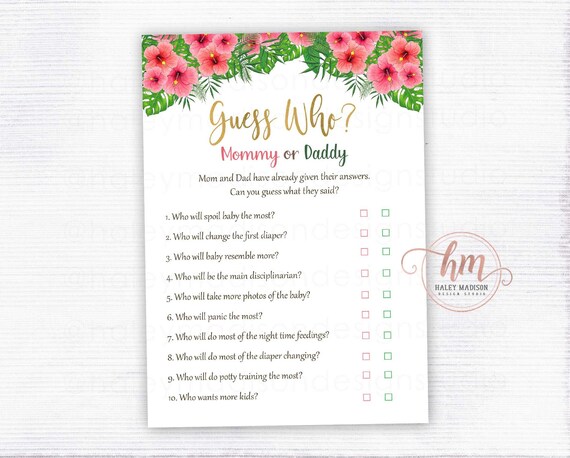 Hawaiian Baby Shower Guess Who Game Cards Tropical Floral - Etsy