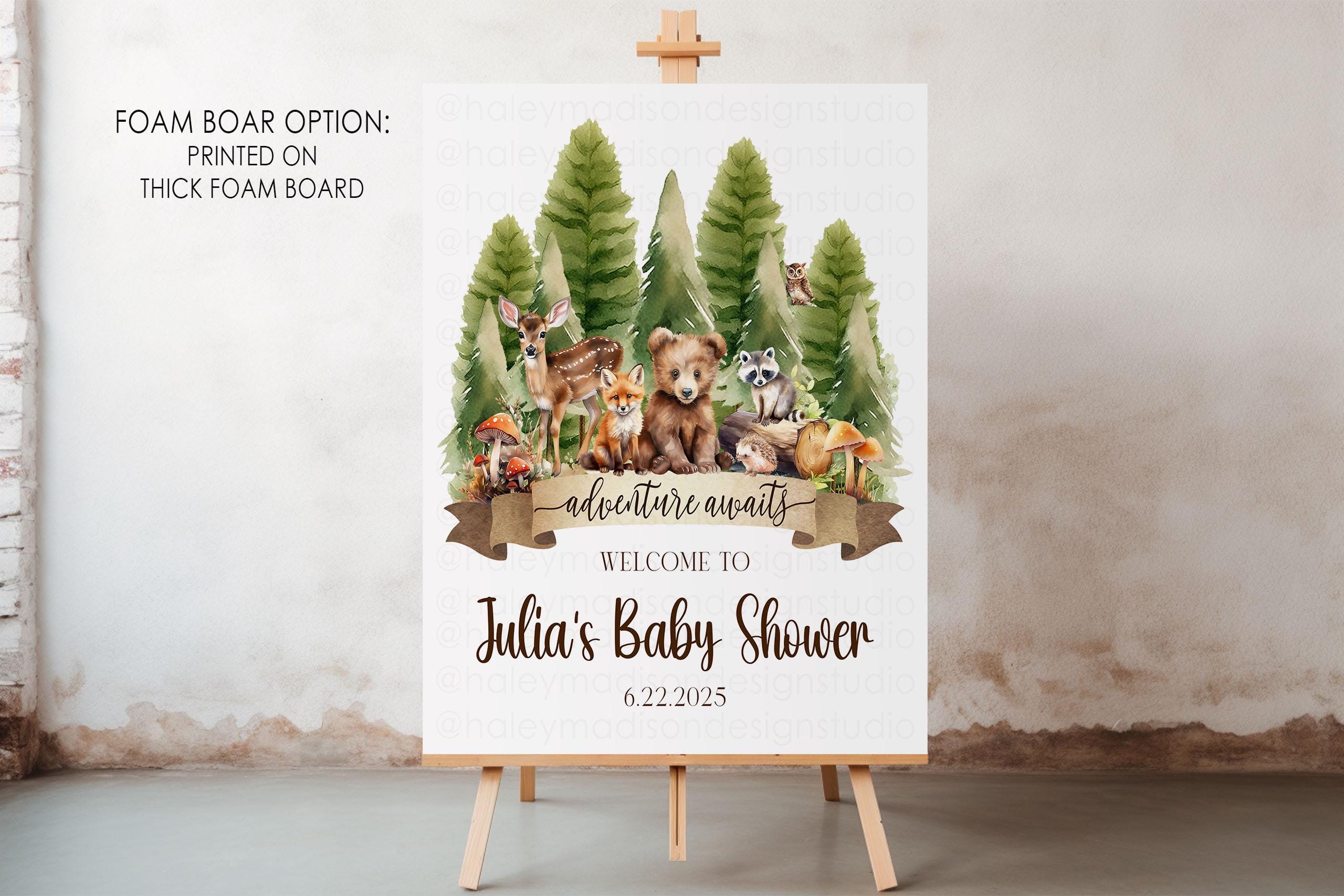 Forest Baby Shower Welcome Sign, Adventure Awaits Woodland Baby Shower ...