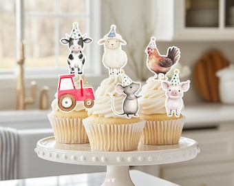 Farm Animal Cupcake Toppers: Barnyard Birthday Party Decor - Set of 12 ...