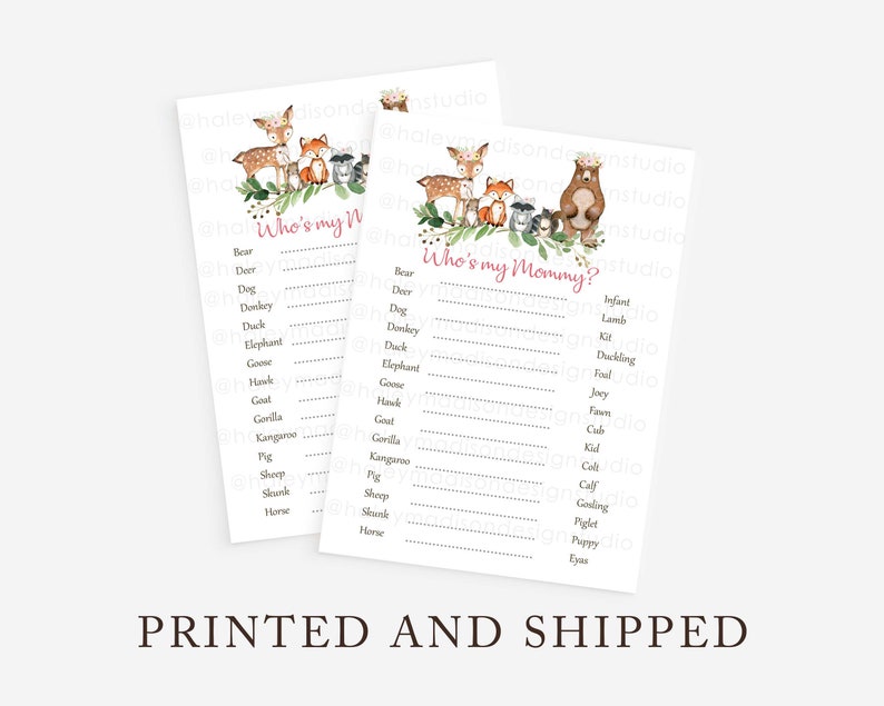 Who's My Mommy Woodland Baby Shower Game, Floral Woodland Greenery Baby ...