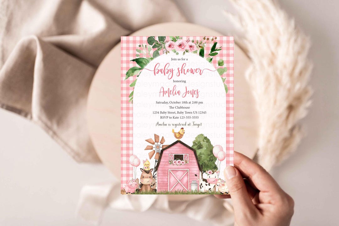 Pink Farm Baby Shower Invitation, Farm Girl Baby Shower Invitation ...