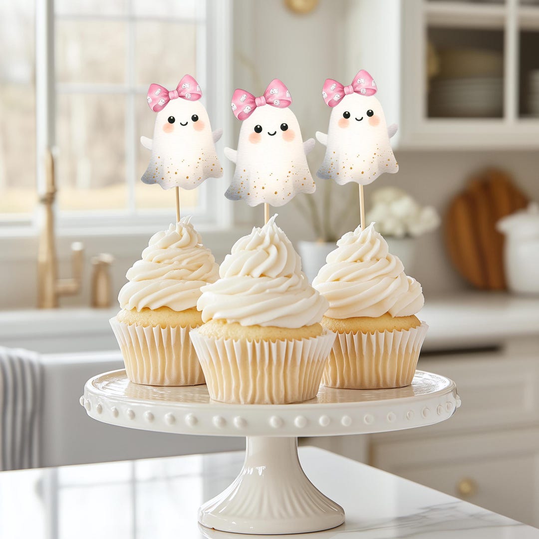 Pink Ghost Cupcake Toppers, Halloween Party Decor (set of 12) - Etsy