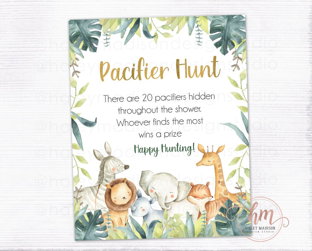 PRINTABLE Jungle Pacifier Hunt Sign Jungle Baby Shower - Etsy