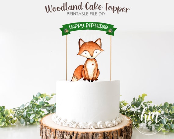 PRINTABLE Fox Birthday Cake Topper Woodland Birthday Cake | Etsy