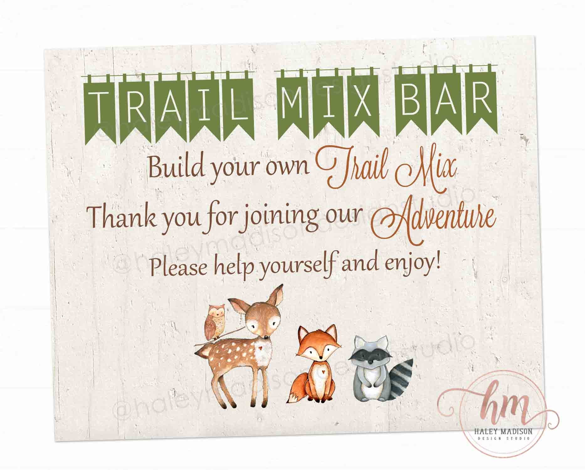 Party Décor Woodland Trail Mix Bar sign Woodland Baby Shower sign ...