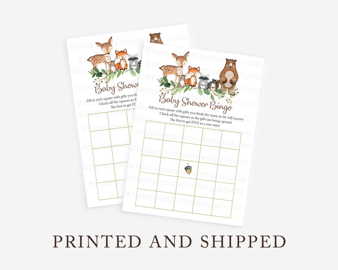 Woodland Bingo Baby Shower Game, Woodland Baby Shower Bingo Game ...