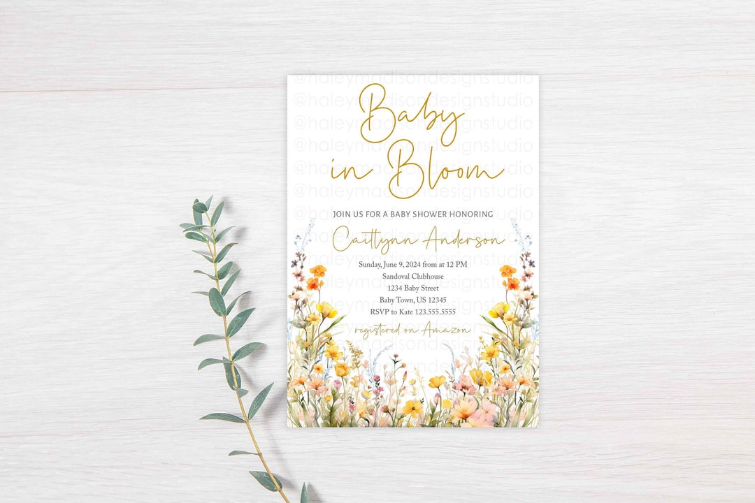 Wildflower Baby Shower Invitation, Baby in Bloom Invitation, Whimsical ...