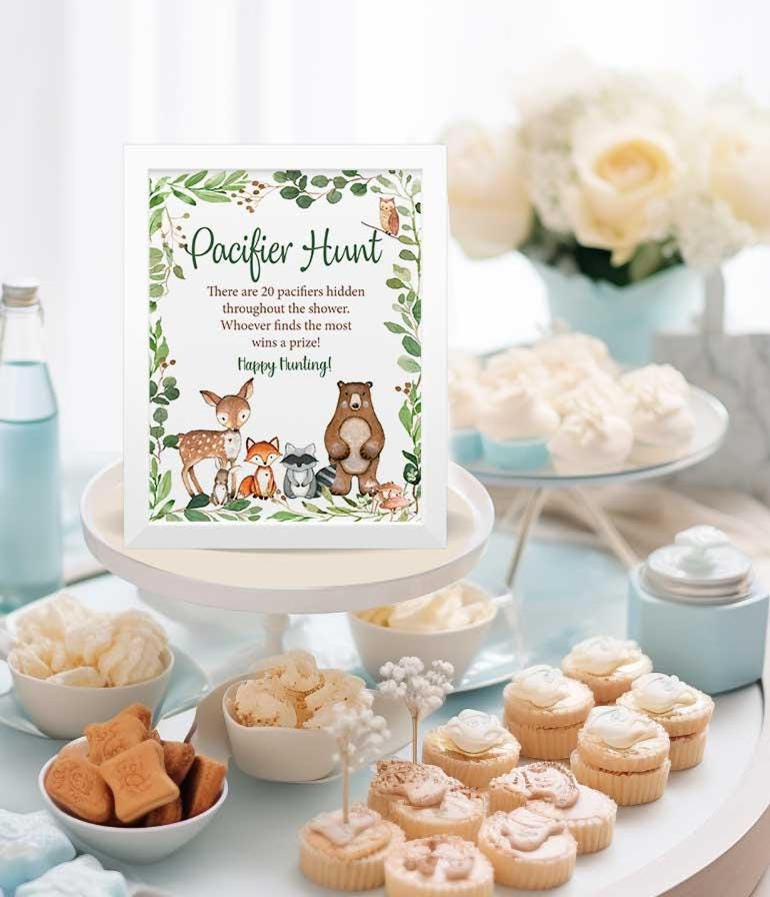 PRINTABLE Woodland Pacifier Hunt Game, Find the Pacifiers Baby Shower ...